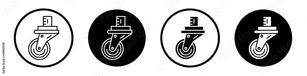 Swivel caster icon set. Furniture chair wheel vector symbol. Trolley ...