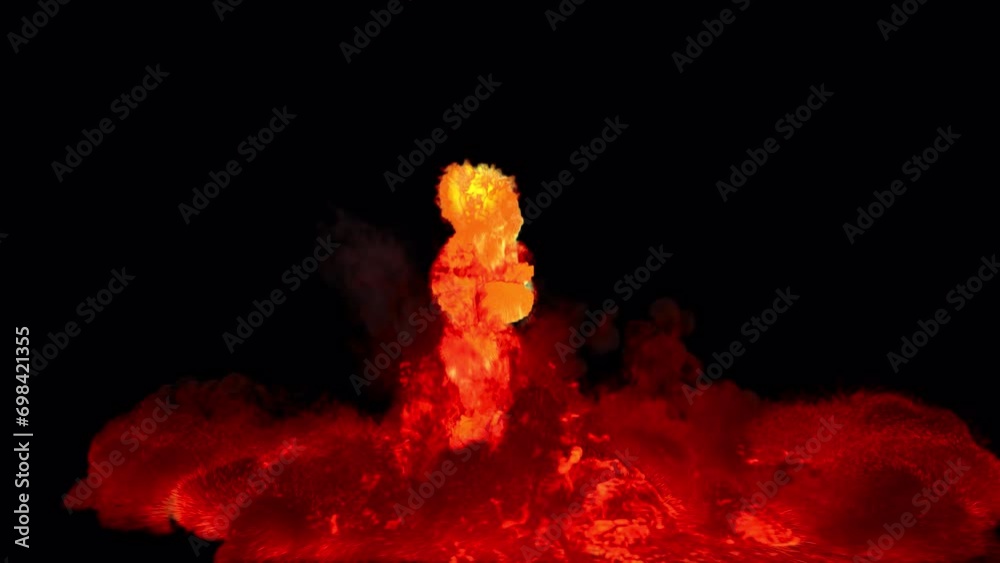 Molten lava or metal pouring down onto the ground and in to a lava or ...