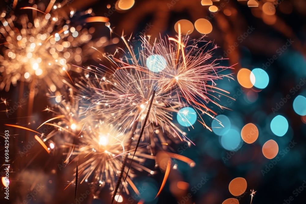 An up-close view capturing the shimmering glow of fireworks ...