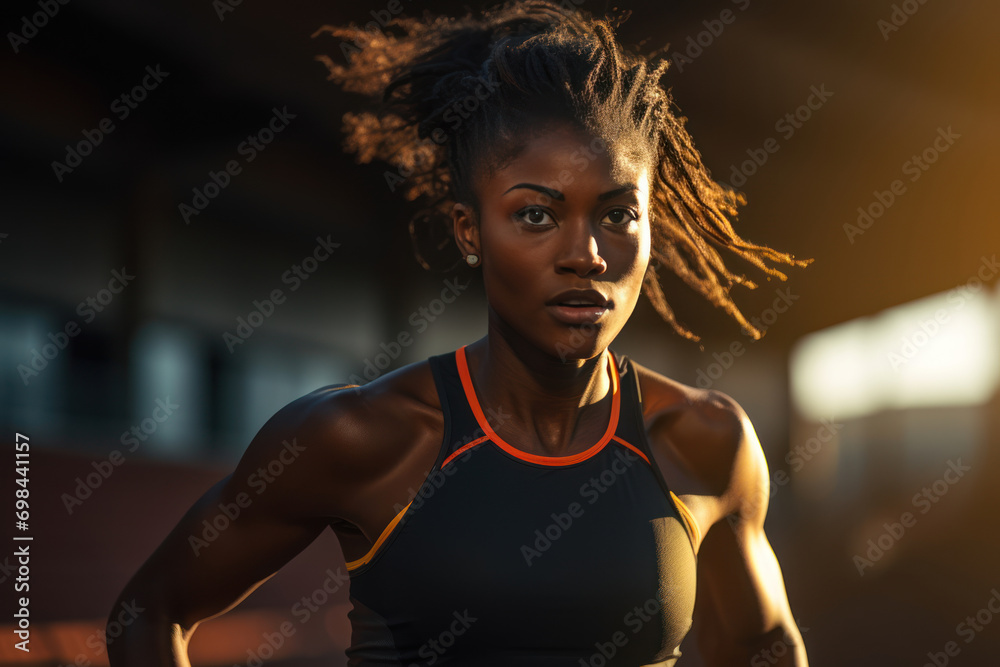 Portrait of a track athlete, female, 22 years old, African, in a ...