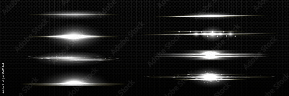 Horizontal white light line with fade effect. Realistic vector ...