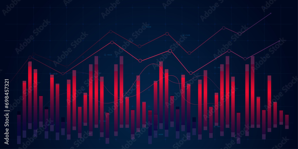 Red abstract financial chart with uptrend line graph and numbers in ...