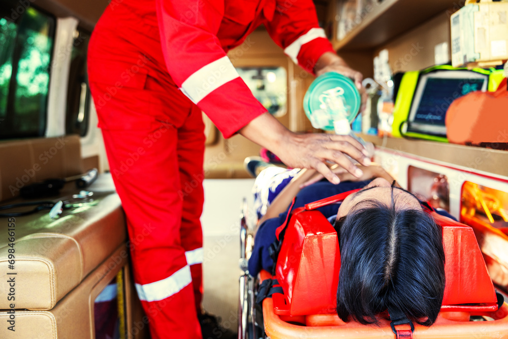 male patient had an accident. An ambulance and rescue team came to ...