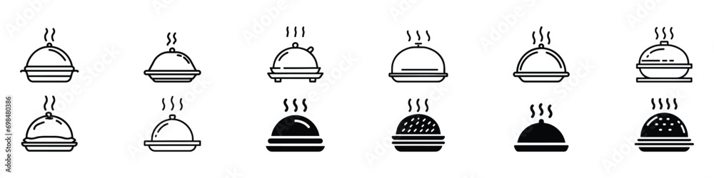 Food delivery icon. Hot food tray closed icon. Food menu icon, Covered ...