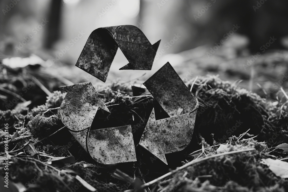 striking black and white photo highlighting the recycle symbol with ...