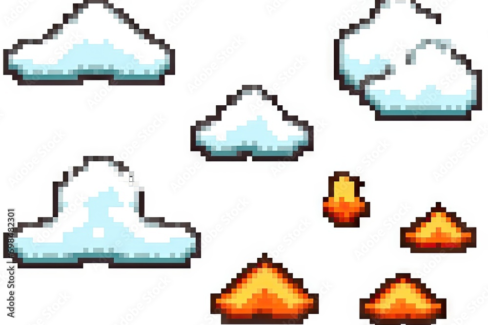 8 bit retro Pixel cloud game icon white transparent background, Vector ...