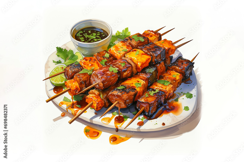 watercolor shish kebab painting with vegetables Stock Illustration ...