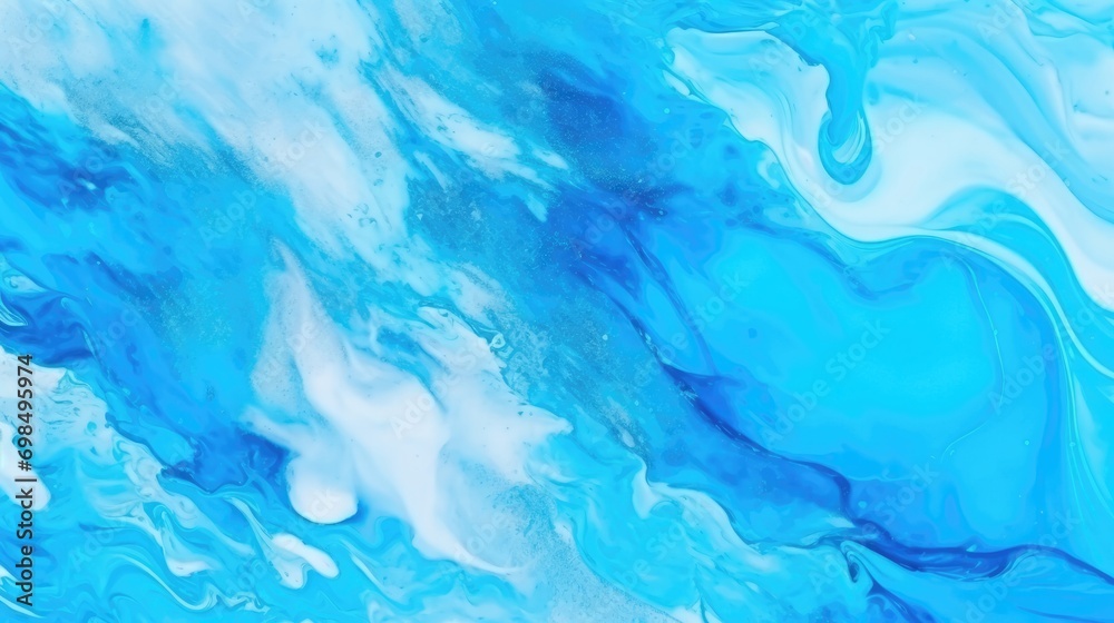 Cyan blue ocean wave with white bubbles effect. Color gradient paint ...