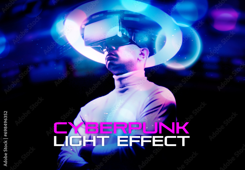 Cyberpunk Light Photo Effect with AI Texture Stock Template | Adobe Stock