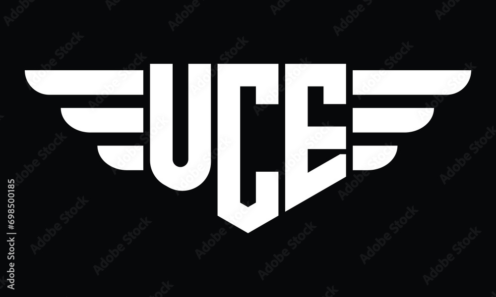 UCE three letter logo, creative wings shape logo design vector template ...