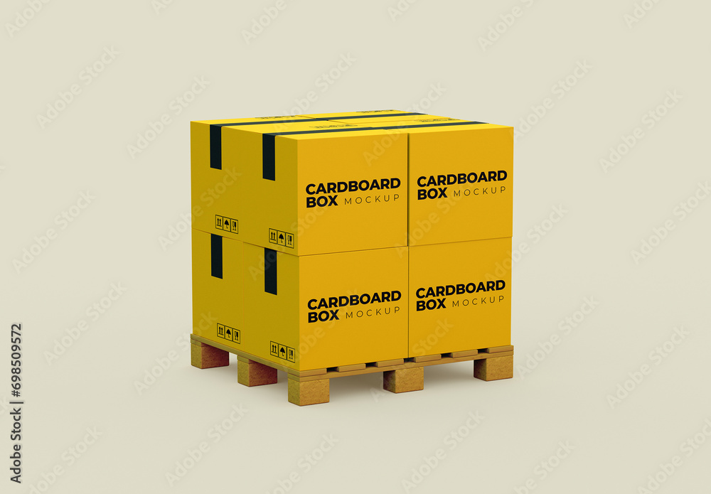 Wooden Pallet With Cardboard Boxes Mockup Stock Template | Adobe Stock