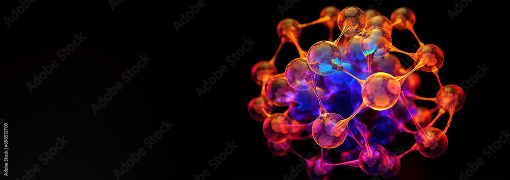 Neon light molecule black background. Alternative hydrogen energy ...