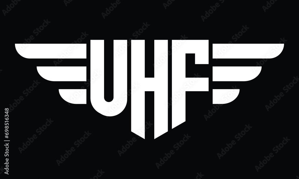 UHF three letter logo, creative wings shape logo design vector template ...