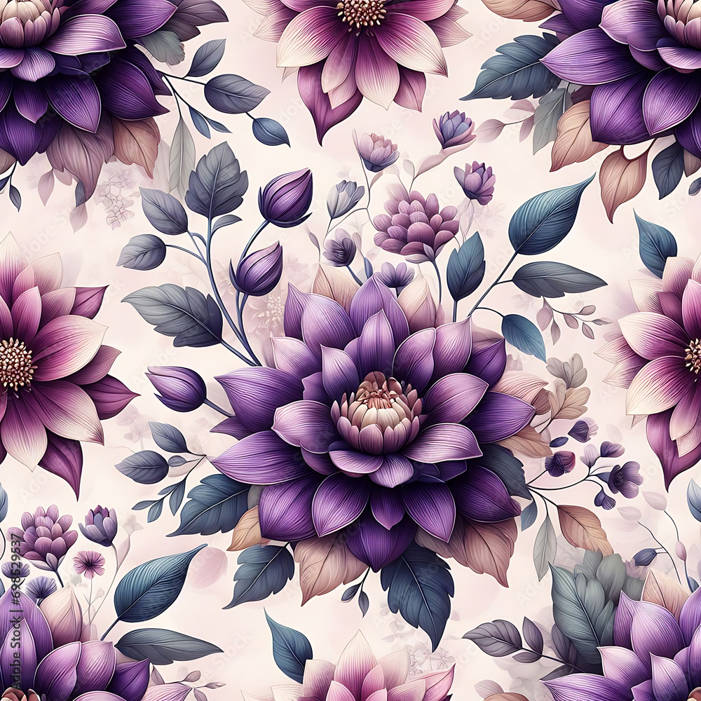 Purple Color Flower Seamless Pattern Tile Texture Background Wallpaper ...