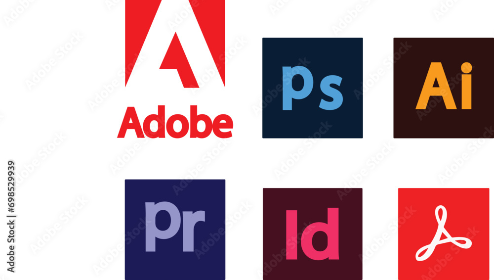 Adobe logo icon set vector, including PS, Pr ,Ai, id, collection of ...