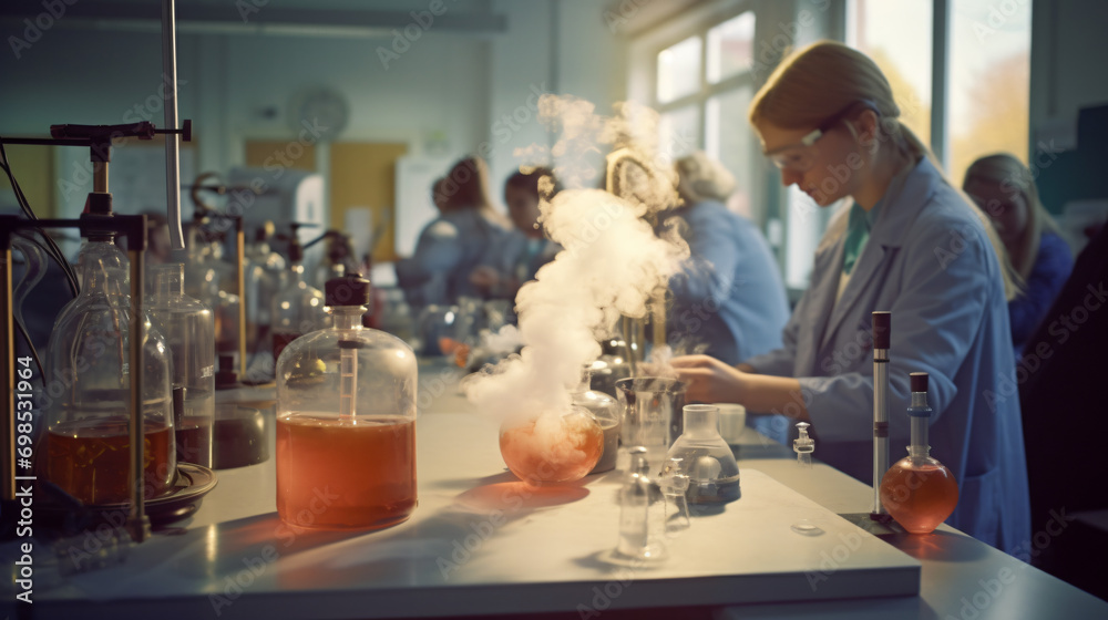 Education in a German physics lab conducting experiments. Stock-Foto ...