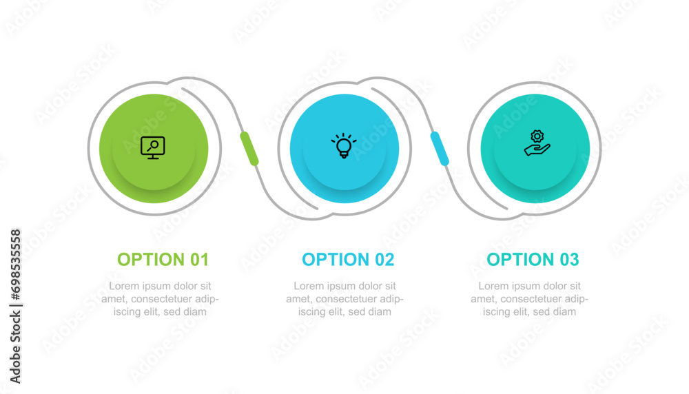 3 step line connected vector template. Timeline process infographic ...