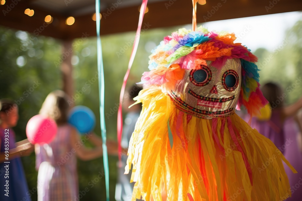 Carnival mask in the shape of a skull at a party, A colorful piñata at ...