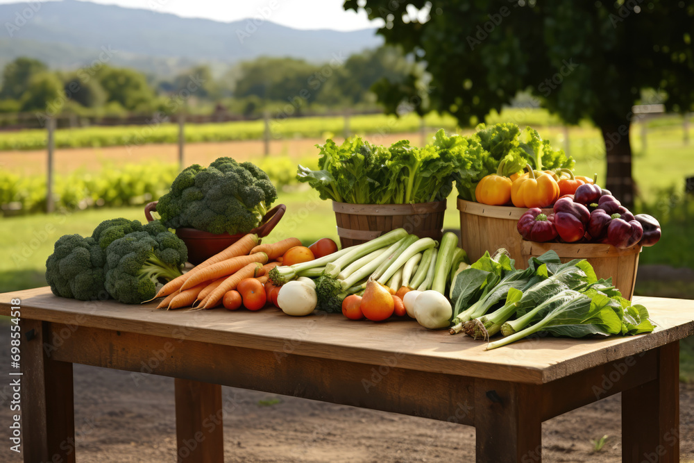 Organic Variety: Bountiful Farm Table Displaying Fresh Farm-To-Table ...