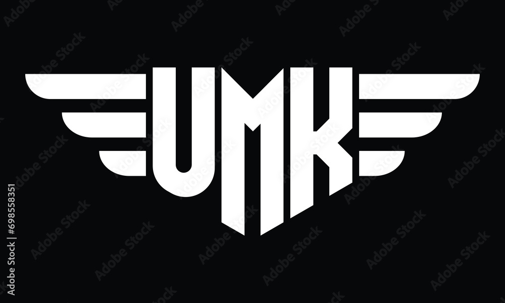UMK three letter logo, creative wings shape logo design vector template ...