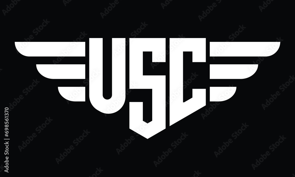 USC three letter logo, creative wings shape logo design vector template ...