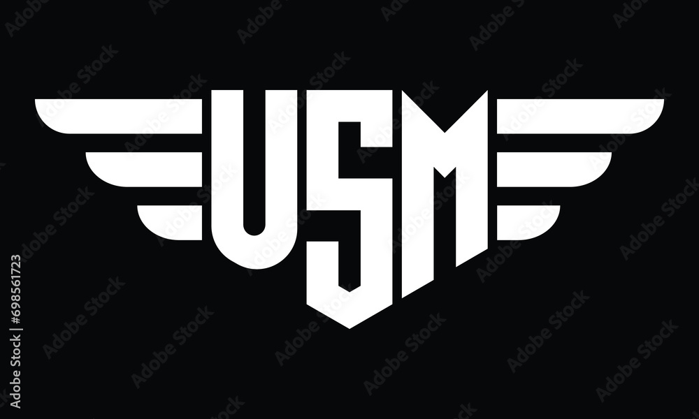 Vecteur Stock USM three letter logo, creative wings shape logo design ...