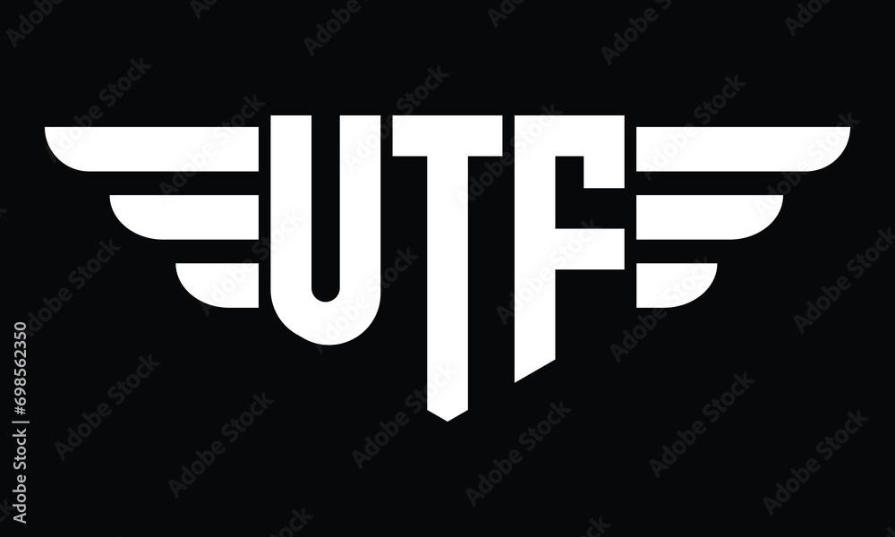 UTF three letter logo, creative wings shape logo design vector template ...