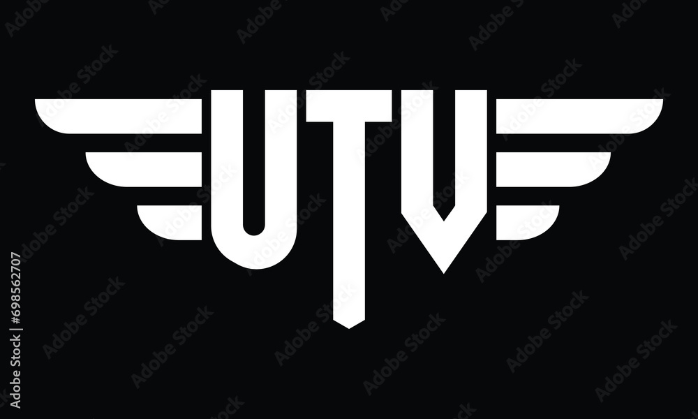 UTV three letter logo, creative wings shape logo design vector template ...