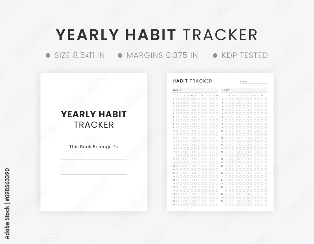 Yearly Habit Tracker Printable Calendar Template Stock Vector | Adobe Stock