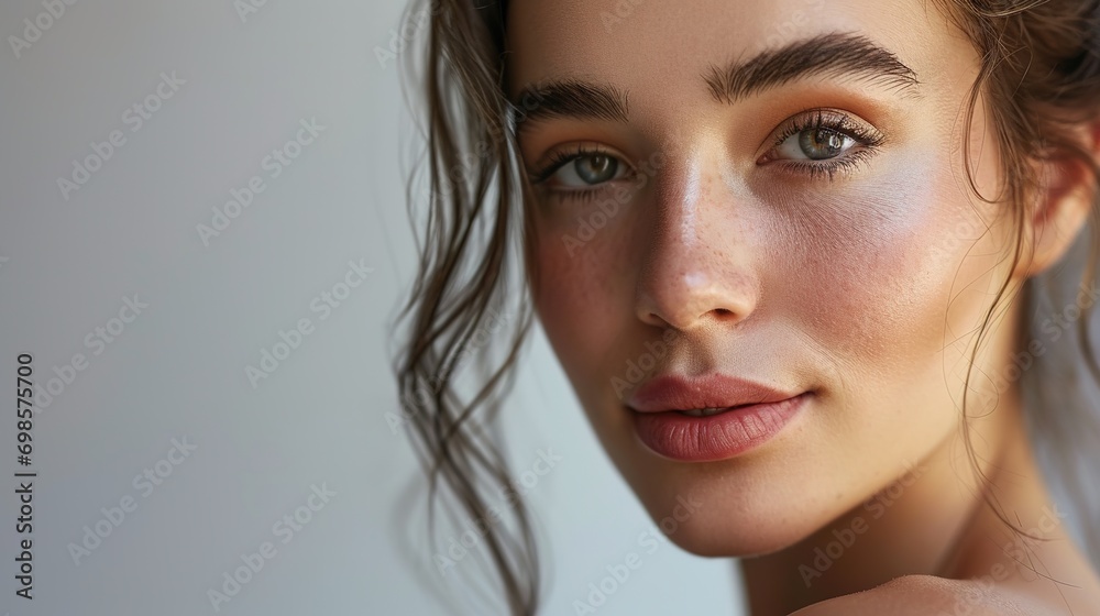 Woman, beauty and face thinking of skincare, wellness and laser ...