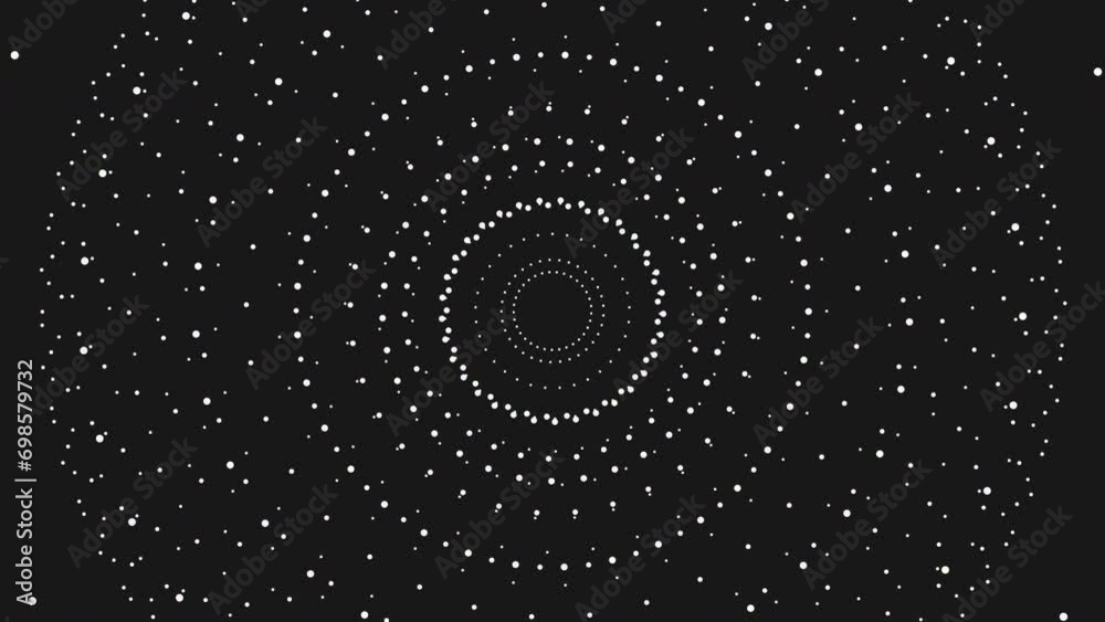 Symmetric circular pattern of white dots on black background, formed by ...
