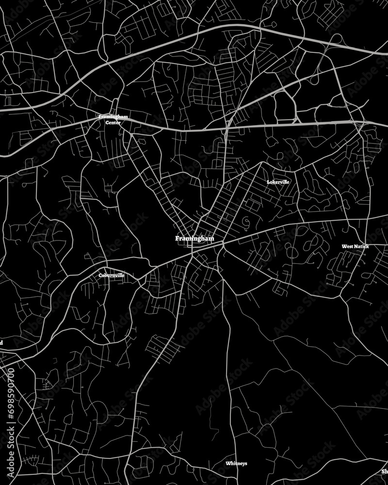 Framingham Massachusetts Map, Detailed Dark Map of Framingham ...