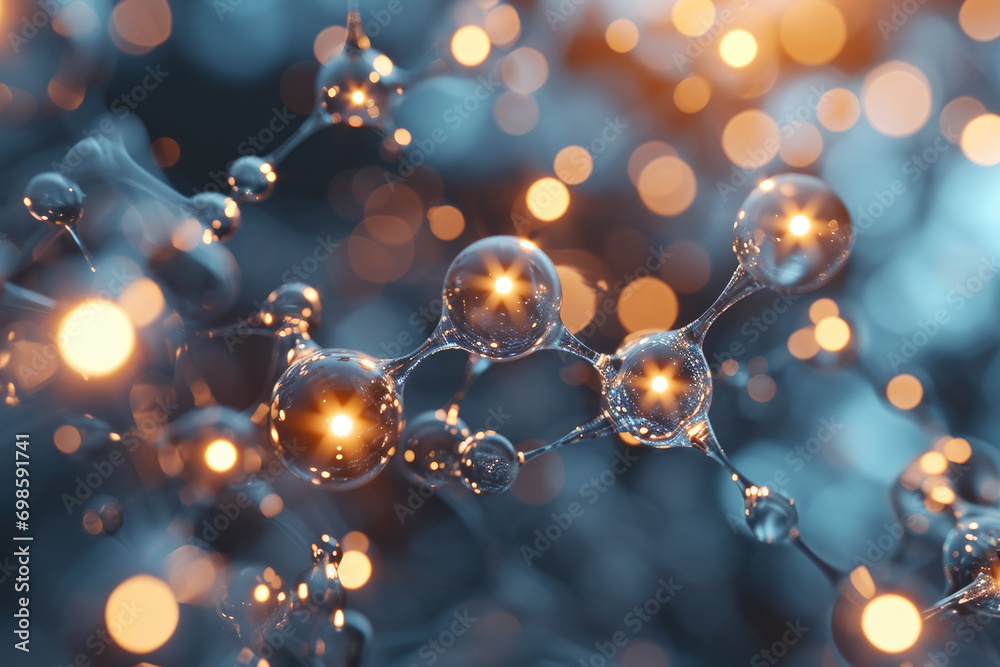 Molecular Structure With Bokeh Effect Background Stock Illustration