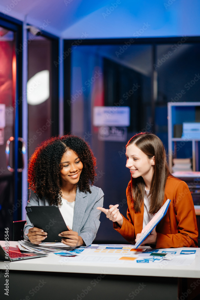 UX developer and ui designer brainstorming about mobile app interface ...