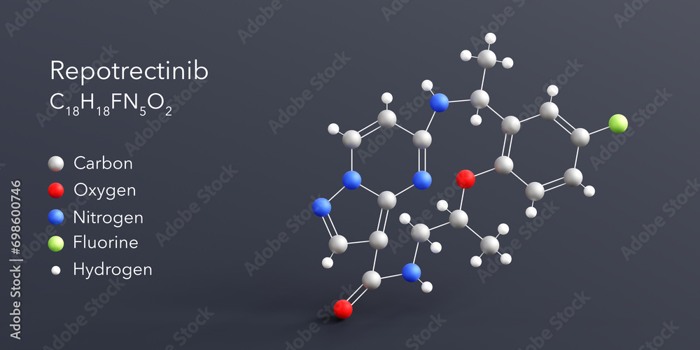 repotrectinib molecule 3d rendering, flat molecular structure with ...