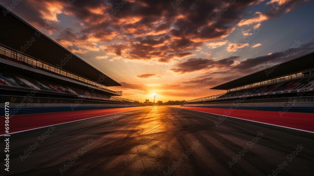 Race track, empty asphalt road on sunrise. Concept of motor sport ...