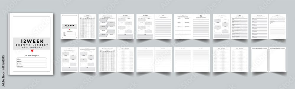 12 Week Growth Mindset Journal with cover page layout template design ...