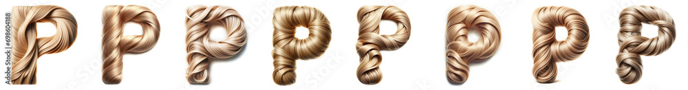 Letter P - Hair Alphabet - Hair Letter set - White background - Glamour ...