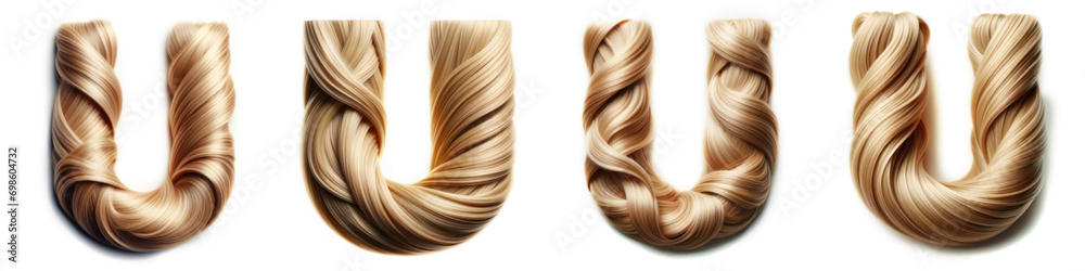 Letter U - Hair Alphabet - Hair Letter set - White background - Glamour ...