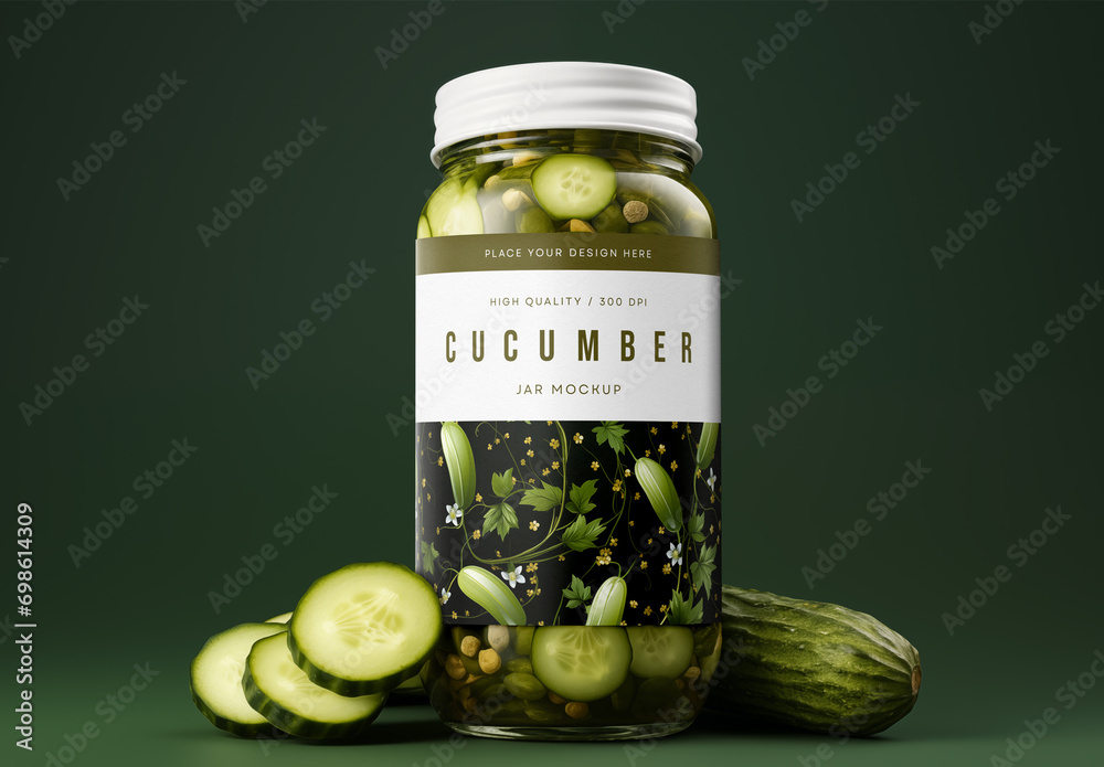Cucumber Jar Mockup Generated With AI Stock Template | Adobe Stock