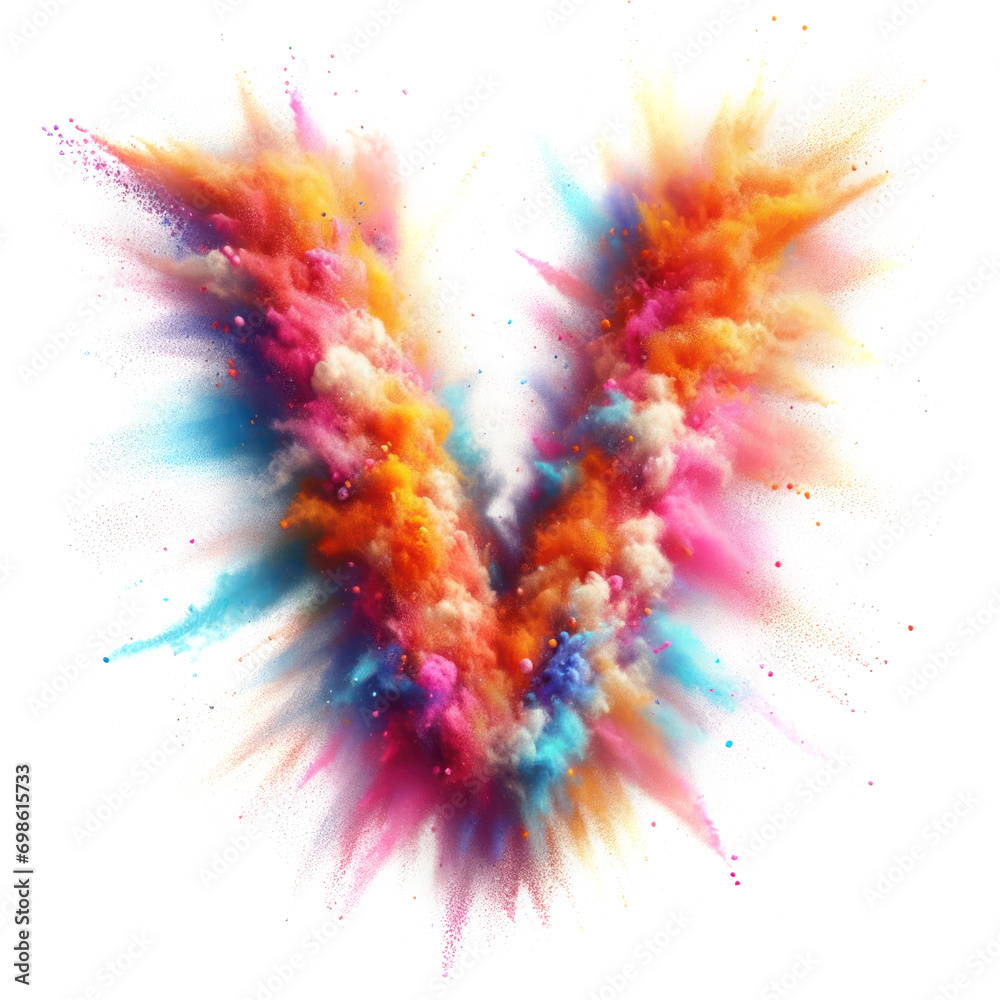 Letter V - Colored powder explosion font isolated on white background ...