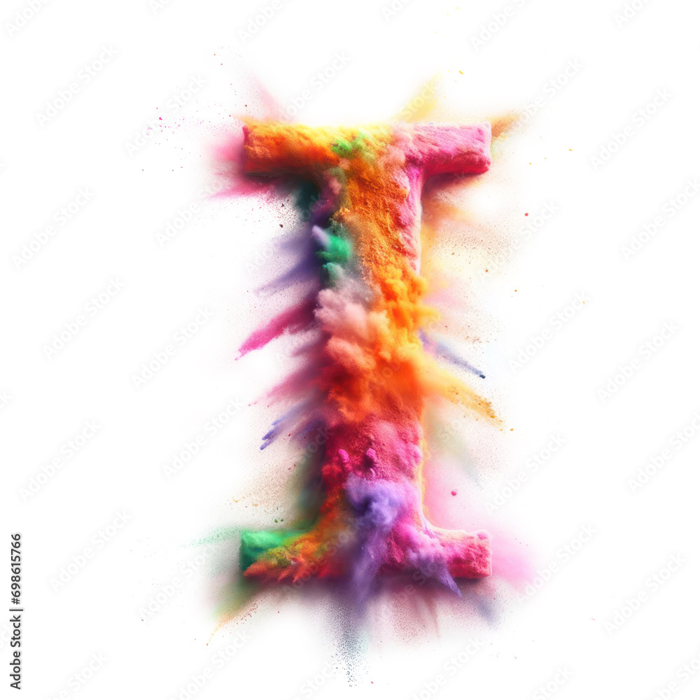 Letter I - Colored powder explosion font isolated on white background ...