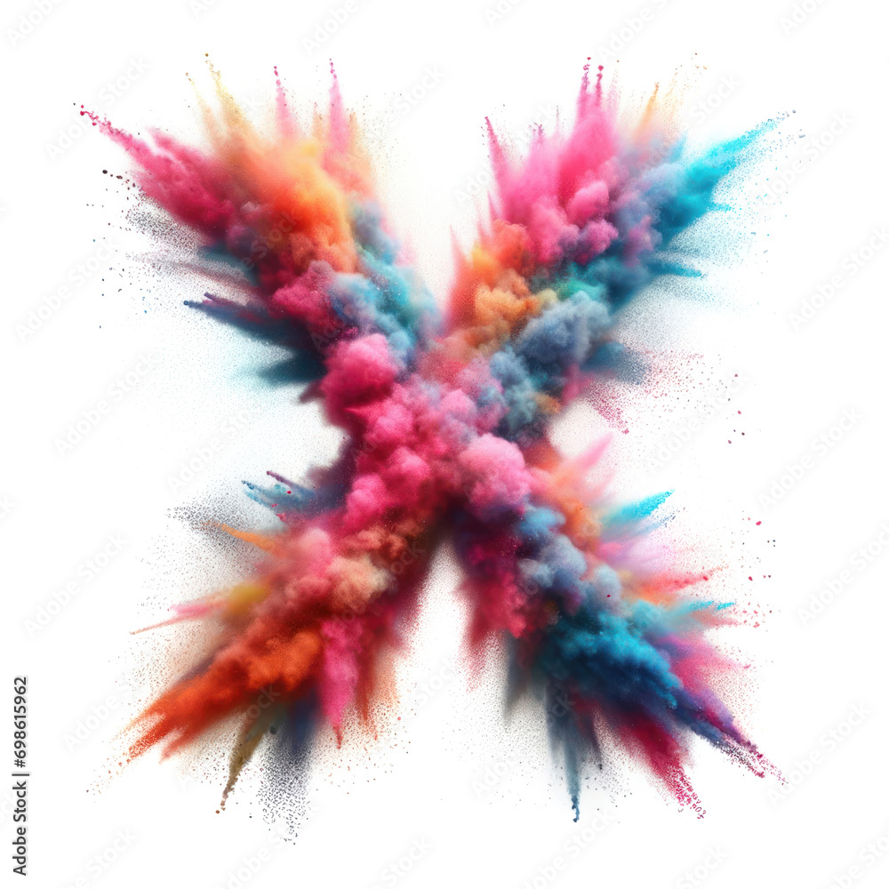 Letter X - Colored powder explosion font isolated on white background ...