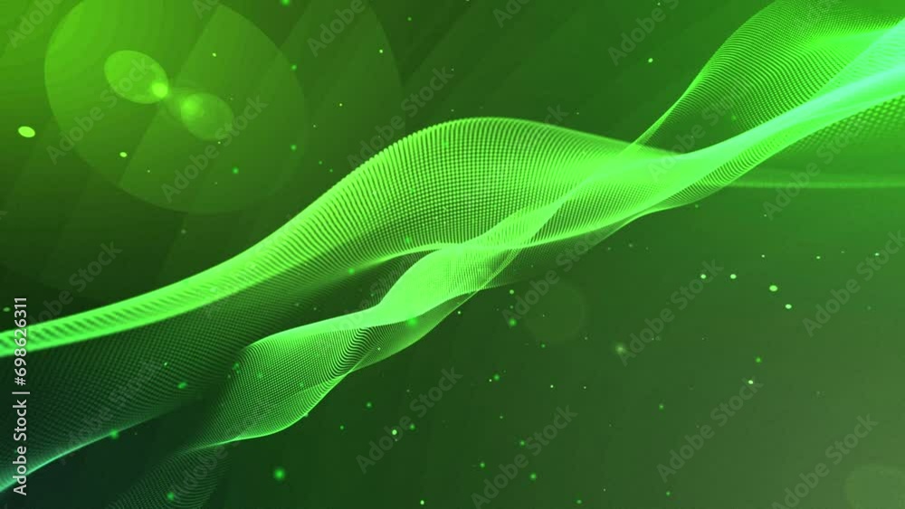 Beautiful green particle form, futuristic neon graphic Background, wave ...