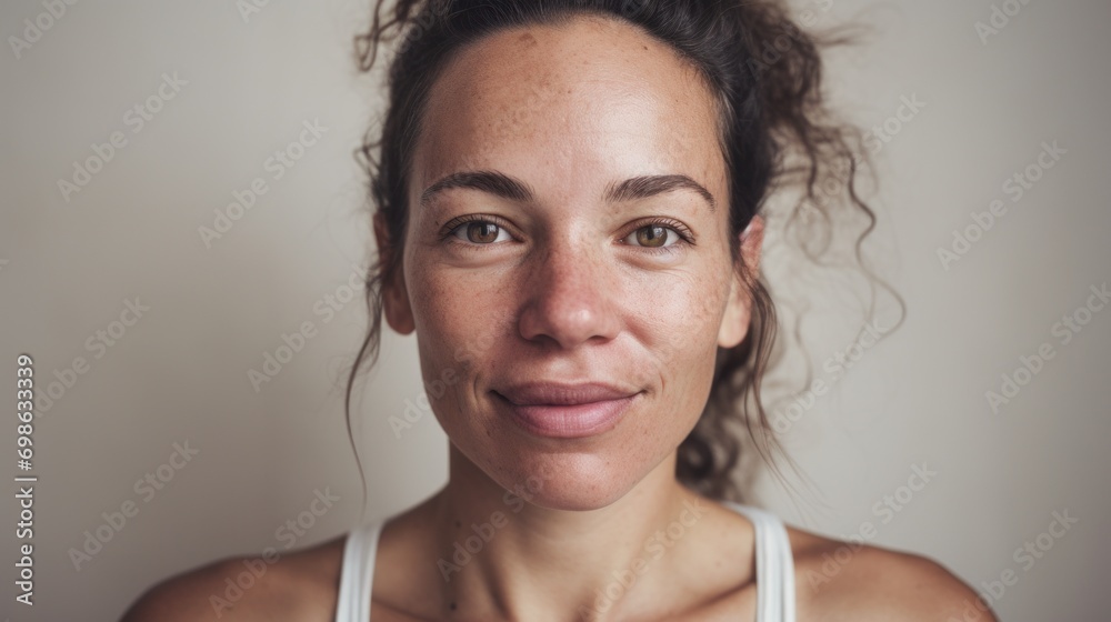 A detailed close-up revealing the natural flaws in the skin of a ...