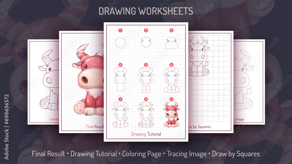 How to Draw a Bull. Step by Step Drawing Tutorial. Draw Guide. Simple ...