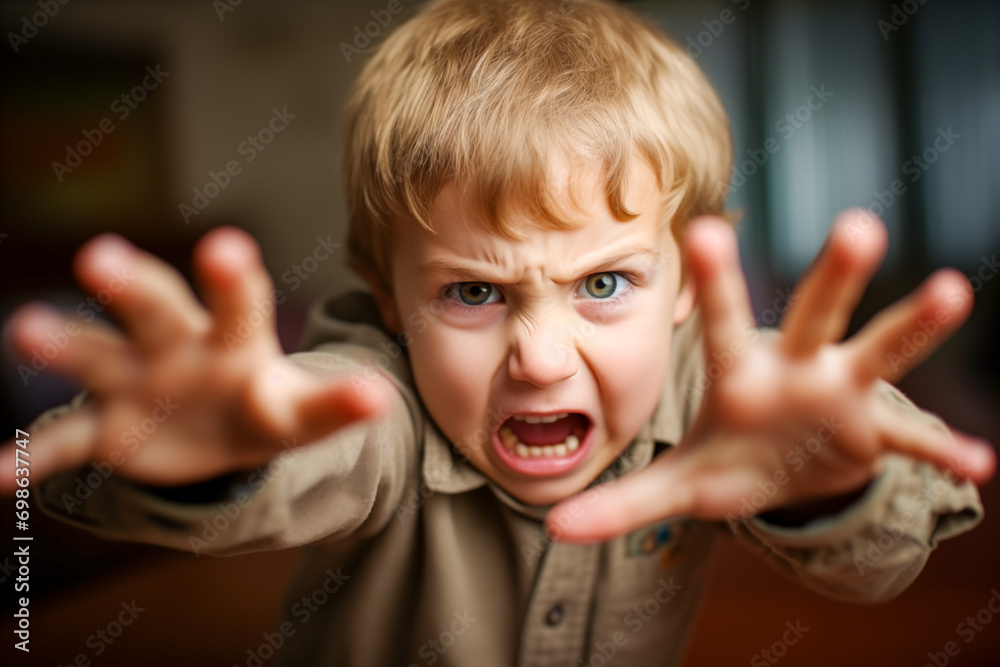 Angry irritated boy. Full of rage. Emotional portrait of an upset ...