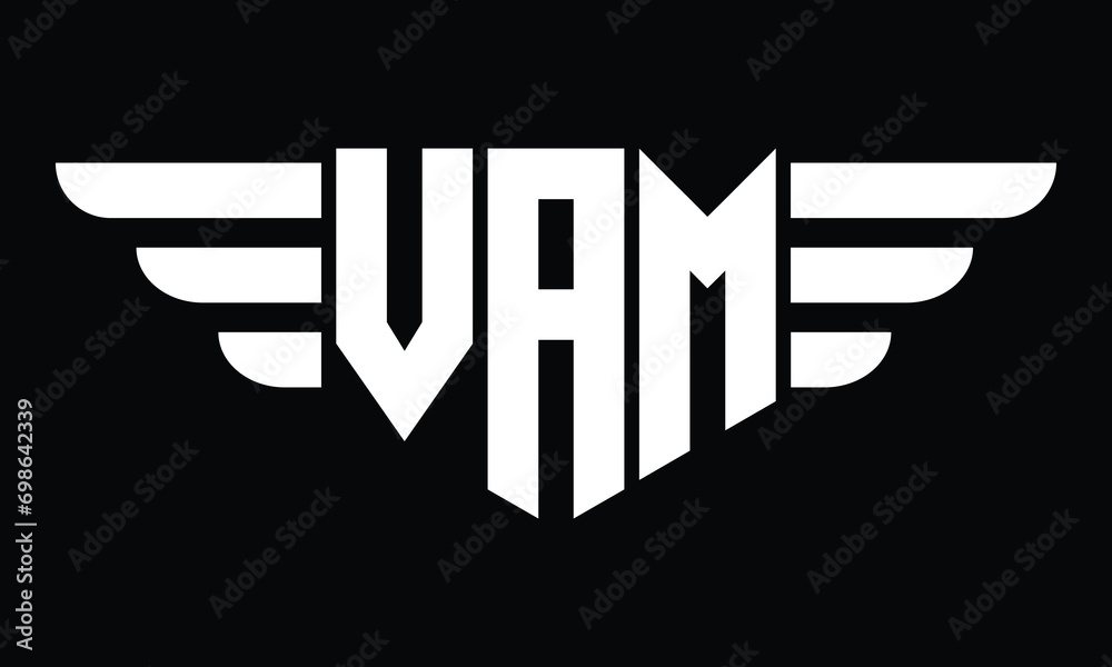 VAM three letter logo, creative wings shape logo design vector template ...