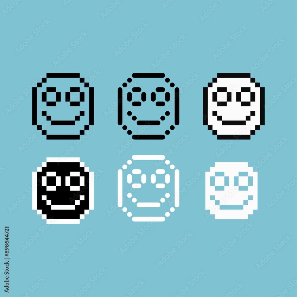 Pixel art sets of happy emoji icon with variation color item asset ...