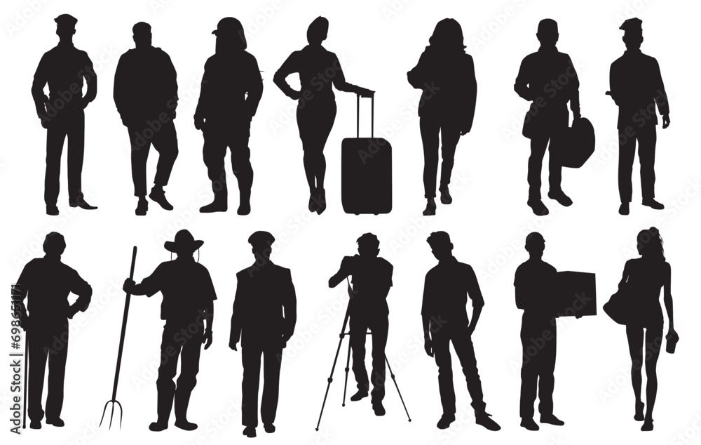 silhouette of various professional. Collection of different occupation ...